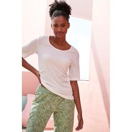 Lascana Pyjamaoberteil braun Gr. 44/46 f&uuml;r Damen. Mit Rundhals. Figurumspielend