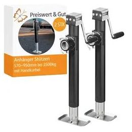 Pro Plus Preiswert&Gut 2 x Anh&auml;nger St&uuml;tzen H&ouml;he 570-950mm - St&uuml;tzen bis 2500kg H&ouml;henverstellbar mit Handkurbel, Sicherungsbolzen, Flansch - Kurbelst&uuml;tze f&uuml;r Wohnmobile Anh&auml;ngerst&uuml;tze verzinkt