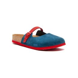 Comfortfusse Leder-Clogs "Kelly" in Blau/ Rot - 52% | Gr&ouml;&szlig;e 38 | Damen-pantoletten