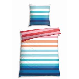 Schiesser Renforc&eacute;-Bettw&auml;sche-Set "Happy Stripes" in Blau/ Hellblau/ Rot - 34% | Gr&ouml;&szlig;e 135x200 cm | Bettwaesche-bettwaren