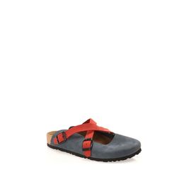 Comfortfusse Leder-Clogs in Dunkelblau/ Rot - 50% | Gr&ouml;&szlig;e 42 | Damen-pantoletten