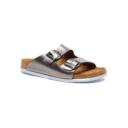 Comfortfusse Leder-Pantoletten in Silber - 50% | Gr&ouml;&szlig;e 41 | Damen-pantoletten