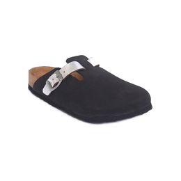 Comfortfusse Leder-Clogs in Schwarz/ Silber - 50% | Gr&ouml;&szlig;e 39 | Damen-pantoletten