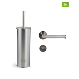 LIFA LIVING 3tlg. Set: Toilettengarnitur in Silber - 74% | Badezimmer-accessoires
