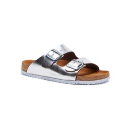 Comfortfusse Leder-Pantoletten in Silber - 50% | Gr&ouml;&szlig;e 35 | Damen-pantoletten