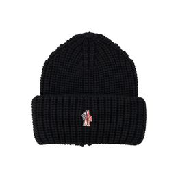 Moncler Caps & M&uuml;tzen - Wool Beanie With Logo - Gr. ONE SIZE - in Schwarz - f&uuml;r Damen