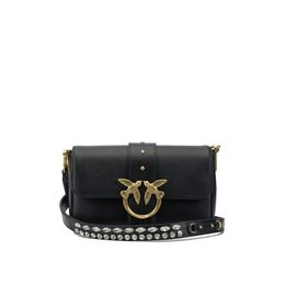 Pinko Hobo Bags - Rectangular Leather Shoulder Bag With Gold Emblem - Gr. unisize - in Schwarz - f&uuml;r Damen