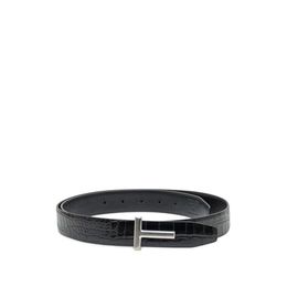 Tom Ford G&uuml;rtel - Glossy Crocodile-Print Calf Leather Belt With T-Bu - Gr. 110 - in Schwarz - f&uuml;r Damen