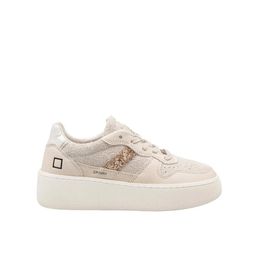 D.A.T.E Low-Top Sneaker - D.A.T.E. Beige Leather Hairy Court Platform Sneake - Gr. 40 (EU) - in Wei&szlig; - f&uuml;r Damen