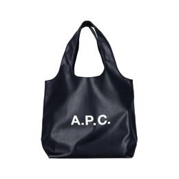A.P.C. Shopper & Totes - Minimalist Black Tote Bag With Logo Print - Gr. unisize - in Blau - f&uuml;r Damen