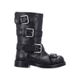 Dolce & Gabbana Dolce&Gabbana Stiefel - Black Leather Biker Boots With Buckles - Gr. 41 (EU) - in Schwarz - f&uuml;r Damen