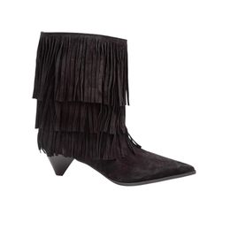 Michael Kors Stiefel - Jayla Suede Boot With Applied Fringes - Gr. 6_5 - in Schwarz - f&uuml;r Damen