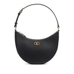 Valentino Garavani Hobo Bags - Crescent-Shaped Handbag In Textured Leather - Gr. unisize - in Schwarz - f&uuml;r Damen