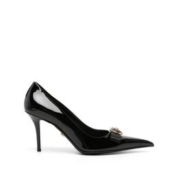 Versace Hohe Schuhe - Black Patent Leather Pumps With Ribbon Bow - Gr. 37,5 (EU) - in Schwarz - f&uuml;r Damen