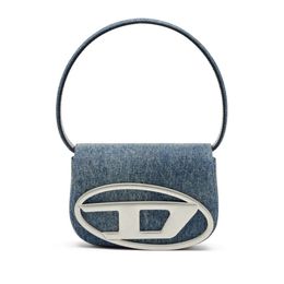 Diesel Crossbody Bags - Structured Denim Shoulder Bag With Silver-Tone Log - Gr. unisize - in Grau - f&uuml;r Damen