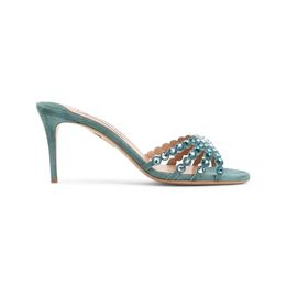Aquazzura Slipper & Pantoletten - Light Teal Blue Kid Suede Leather Tequila Mule - Gr. 37,5 (EU) - in Grau - f&uuml;r Damen