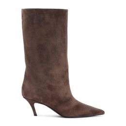 Amina Muaddi Stiefel - Mid-Calf Suede Ankle Boots - Gr. 38,5 (EU) - in Grau - f&uuml;r Damen