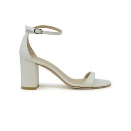 Stuart Weitzman Sandalen - White Leather Nudist 75 Block Sandals - Gr. 8_5 - in Grau - f&uuml;r Damen