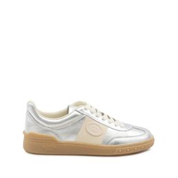 Valentino Garavani Low-Top Sneaker - Metallic Silver Flats With Beige Accents - Gr. 38,5 (EU) - in Wei&szlig; - f&uuml;r Damen