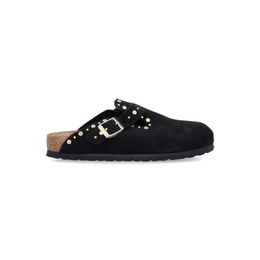 Birkenstock Slipper & Pantoletten - Boston Black Suede Mules With Studs - Gr. 40 (EU) - in Schwarz - f&uuml;r Damen