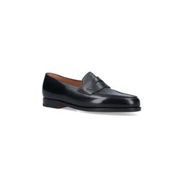 John Lobb Loafer - Black Leather Slip-On Loafers With Cut-Out Detail - Gr. 10_5 - in Schwarz - f&uuml;r Damen