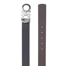 Salvatore Ferragamo G&uuml;rtel - Reversible Leather Belt With Distinctive Silver Bu - Gr. 100 - in Schwarz - f&uuml;r Damen