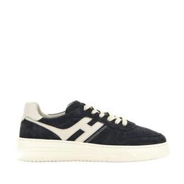 Hogan Low-Top Sneaker - Lace-Up Navy Calfskin Shoes With Off-White Accents - Gr. 7_5 - in Beige - f&uuml;r Damen