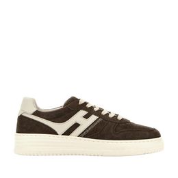 Hogan Low-Top Sneaker - Lace-Up Brown Calfskin Shoes With Suede - Gr. 6 - in Schwarz - f&uuml;r Damen