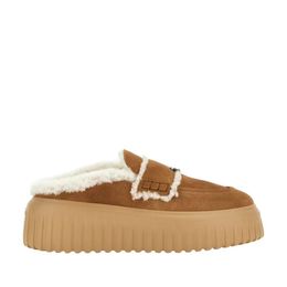 Hogan Slipper & Pantoletten - H-Stripes Sabot Fur With Shearling Lining - Gr. 39 (EU) - in Braun - f&uuml;r Damen