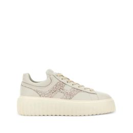 Hogan Low-Top Sneaker - Smooth Leather Flats With Glittery Wave Detail - Gr. 39 (EU) - in Beige - f&uuml;r Damen