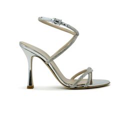 Ninalilou Sandalen - Silver Leather Sandals With Swarovski - Gr. 37 (EU) - in Grau - f&uuml;r Damen