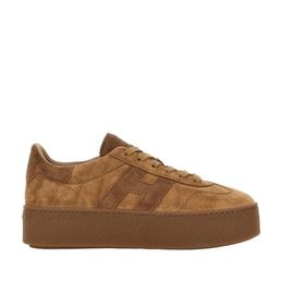 Hogan Low-Top Sneaker - Refined Lace-Up Calfskin Platform Shoes - Gr. 38,5 (EU) - in Braun - f&uuml;r Damen
