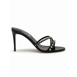 Christian Louboutin Slipper & Pantoletten - 3240181 B439 Black Leather Spikes Tatoosh 85 Mules - Gr. 37 (EU) - in Wei&szlig; - f&uuml;r Damen