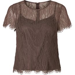 Heine Damen Kurzarm-Bluse aus Spitze dunkeltaupe Gr&ouml;&szlig;e 50