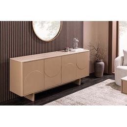 Riess Ambiente Design Sideboard SAVOY 180cm grau beige greige Travertin Keramik Stauraum 3D-Front Riess-Ambiente Modern Retro