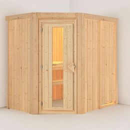 Karibu Sauna Carin, ohne Dachkranz, Holzt&uuml;r mit Isolierglas,Klarglas