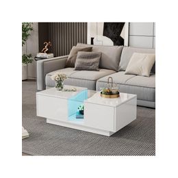 ABRIHOME LED-Couchtisch in Wei&szlig; mit 2 Schubladen und Acrylplatte 100x50x35 cm | Gr.: onesize