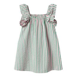 name it Gestreiftes Canvas Kinderkleid mit R&uuml;schen&auml;rmeln in Rosa | Gr.: 110