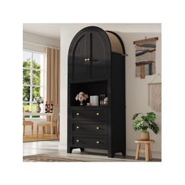 ABRIHOME Bogenschrank in Schwarz mit Schubladen T&uuml;ren und offenem Regal Hoch | Gr.: onesize