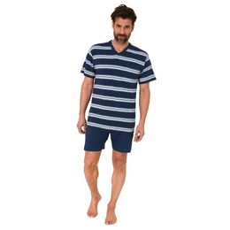 Normann Kurzarm Schlafanzug Shorty Pyjama Streifen - 78335 in marine | Gr.: 50