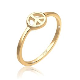 Elli Ring 925 Sterling Silber Peace-Zeichen in Gold | Gr.: 56