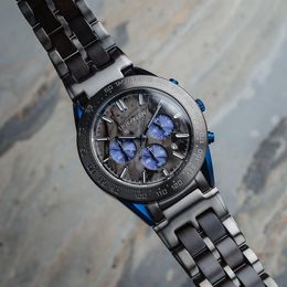 Herrenuhr Intergalactic, Chronograph, Grauer Marmor & Edelstahl, Blaue Details
