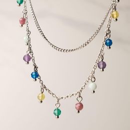 Holzkern Necklaces Women Silber und Regenbogen