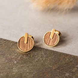 Holzkern Ohrringe Damen Gold und Marmorholz