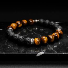 Holzkern Bracelets Herren Lava und Tigerauge
