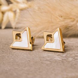 Holzkern Earrings Damen Gold und Perlmutt