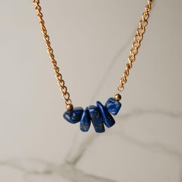 Holzkern Halsketten Damen Gold und Lapislazuli