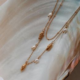 Holzkern Necklaces Damen Gold und Perle