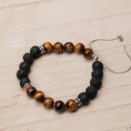 Holzkern Bracelets Herren Lava und Tigerauge