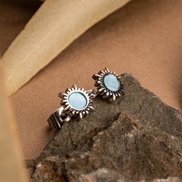 Holzkern Earrings Damen Silber und Blaues Perlmutt